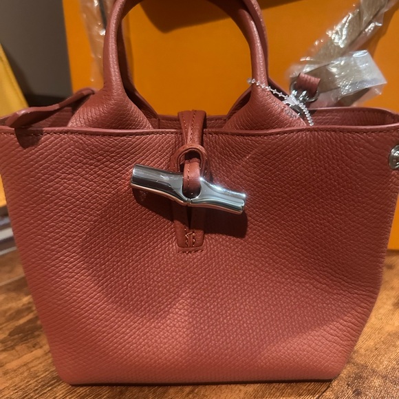 Longchamp | Bags | Longchamp Orange And Brown Tote Bag With Structured ...